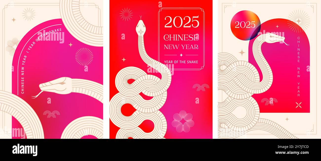 Chinese new year 2025 year of the Snake. Vertical abstract cards ...