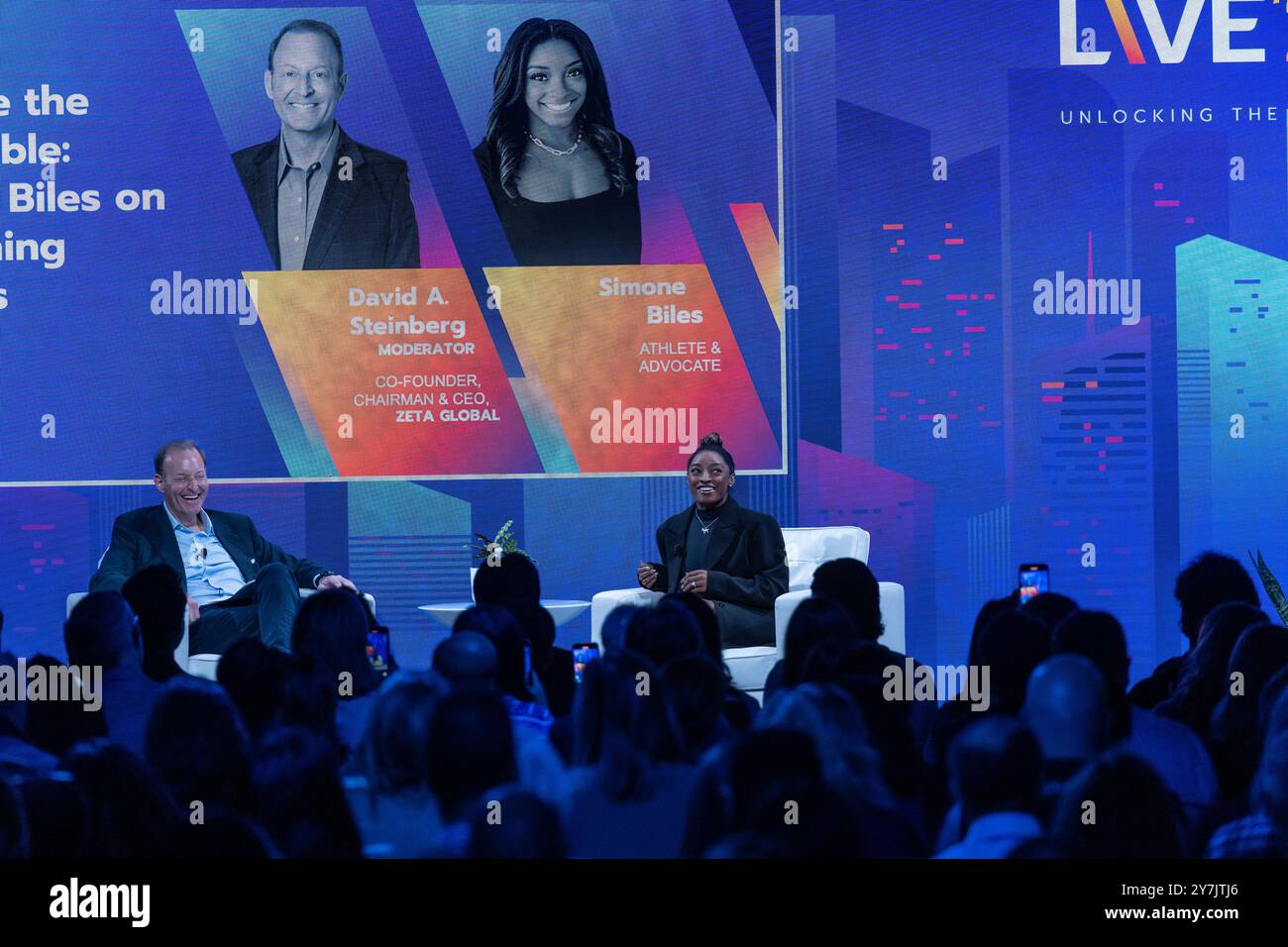 Simone Biles in conversation with David A. Steinberg during Zeta Global ...