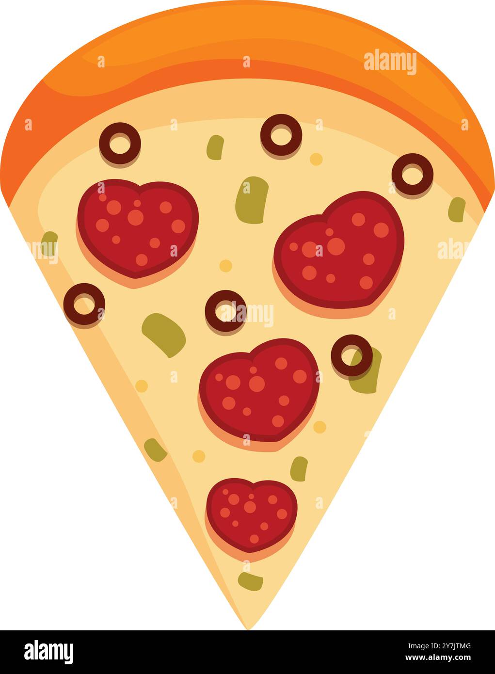 Single slice of delicious pizza with heart shaped pepperoni is isolated ...