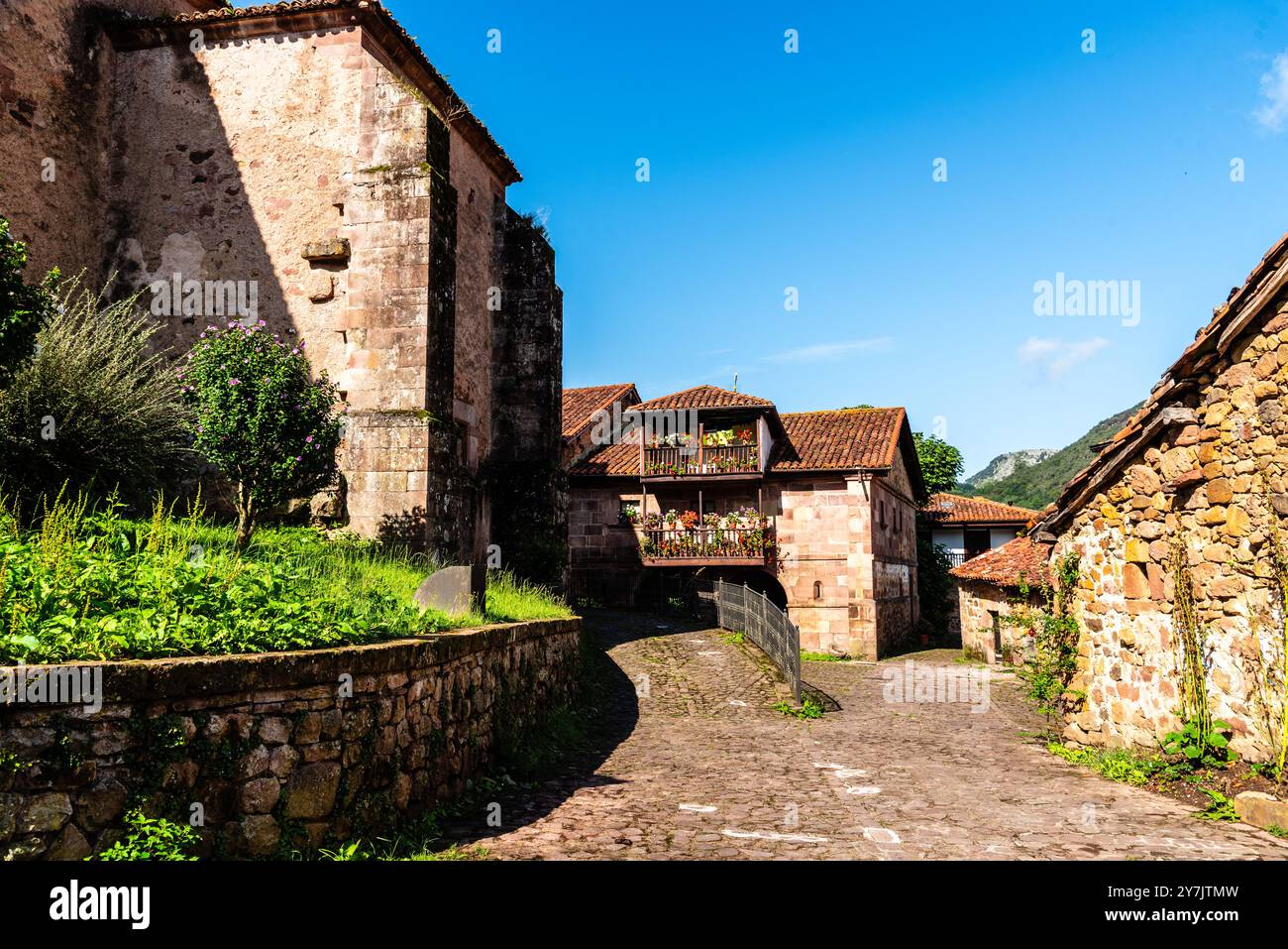 Scenic view of Carmona, a traditional small village in Cantabria. One ...