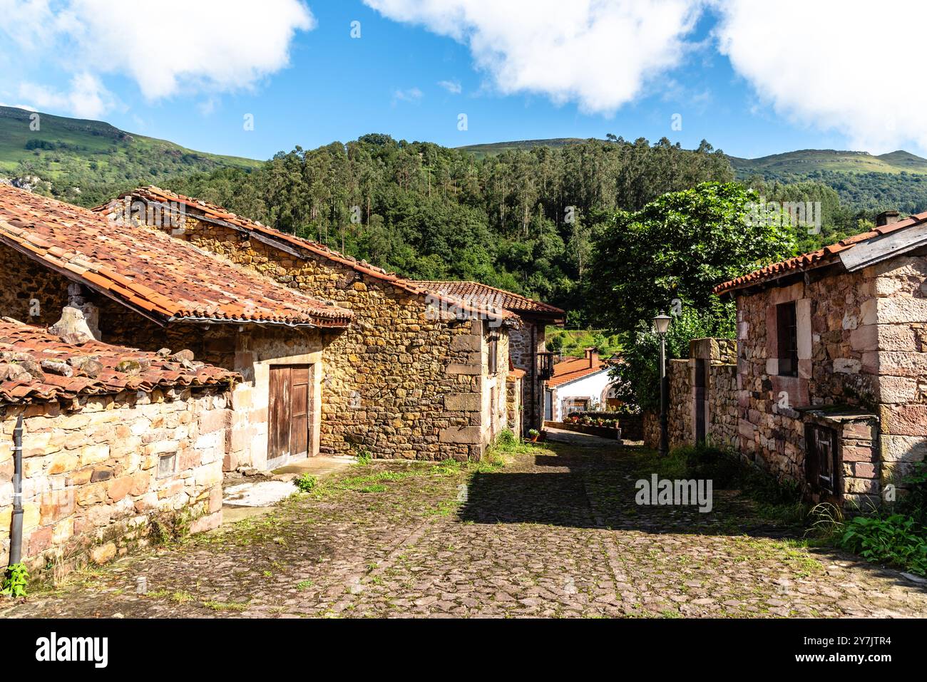 Scenic view of Carmona, a traditional small village in Cantabria. One ...