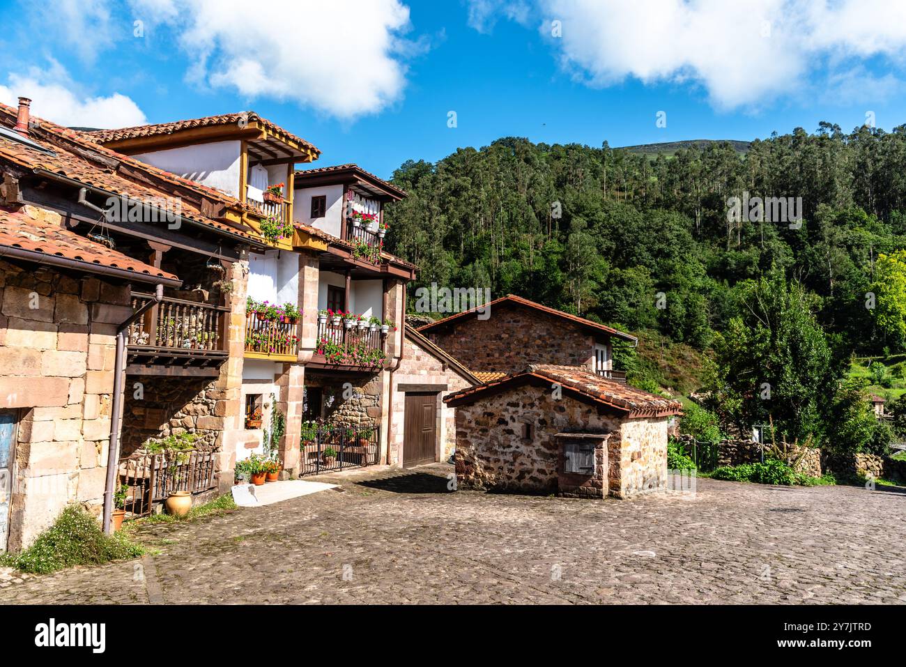 Scenic view of Carmona, a traditional small village in Cantabria. One ...