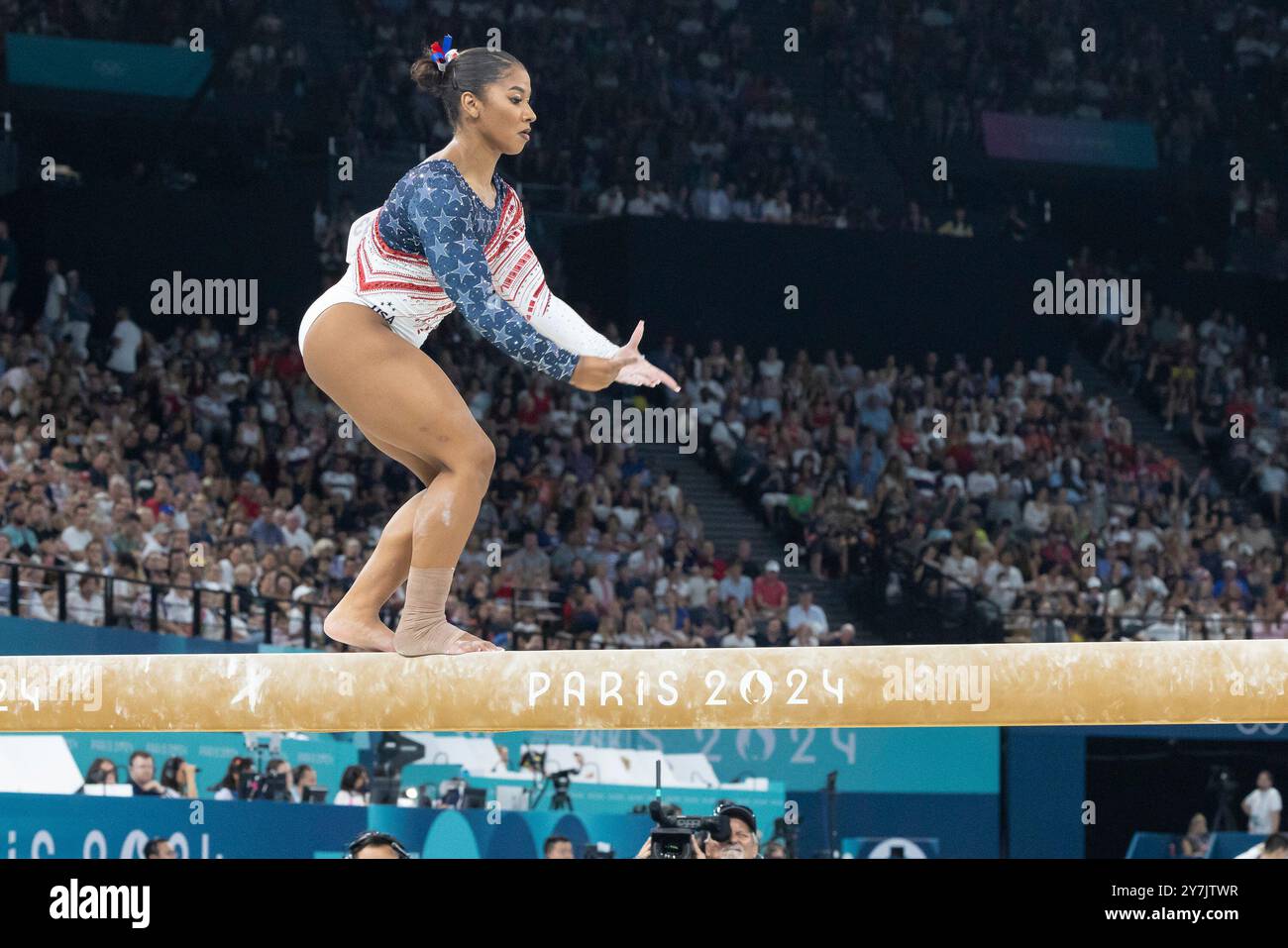 July 30, 2024: Jordan Chiles of USA performs on beam during the Women's ...