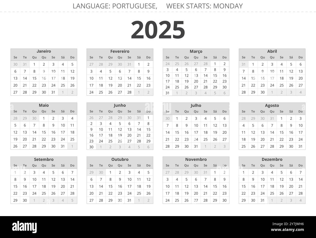 PORTUGUESE calendar for 2025 year. Printable vector illustration in ...