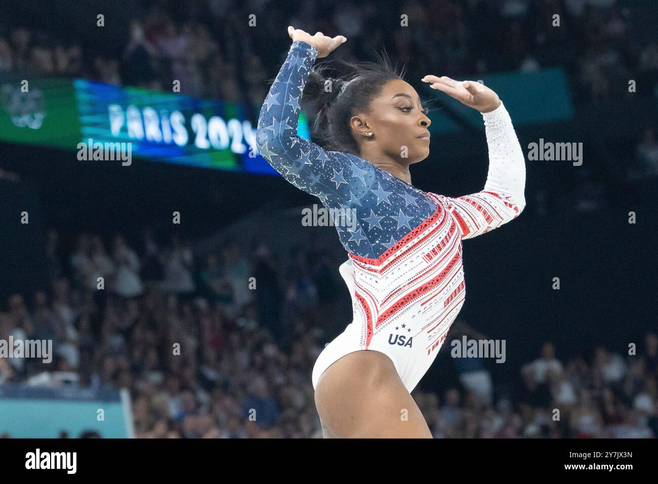 July 30, 2024: Simone Biles of USA performs beam during the Women's ...