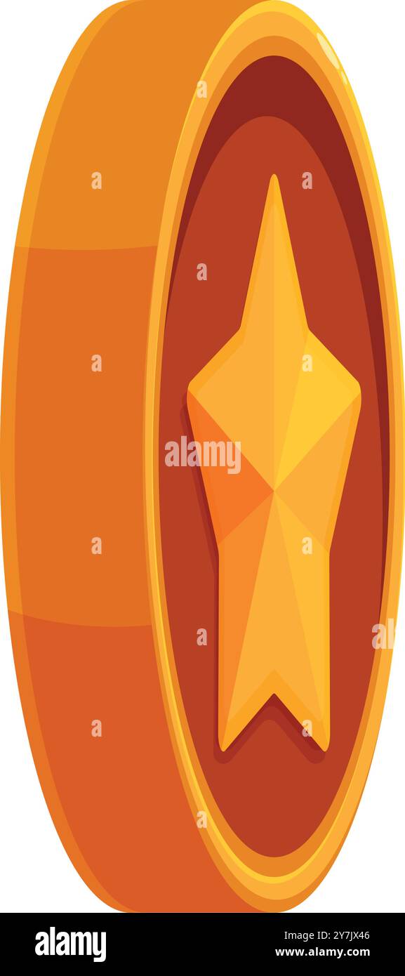 Golden coin with star standing on edge, isolated on white background ...