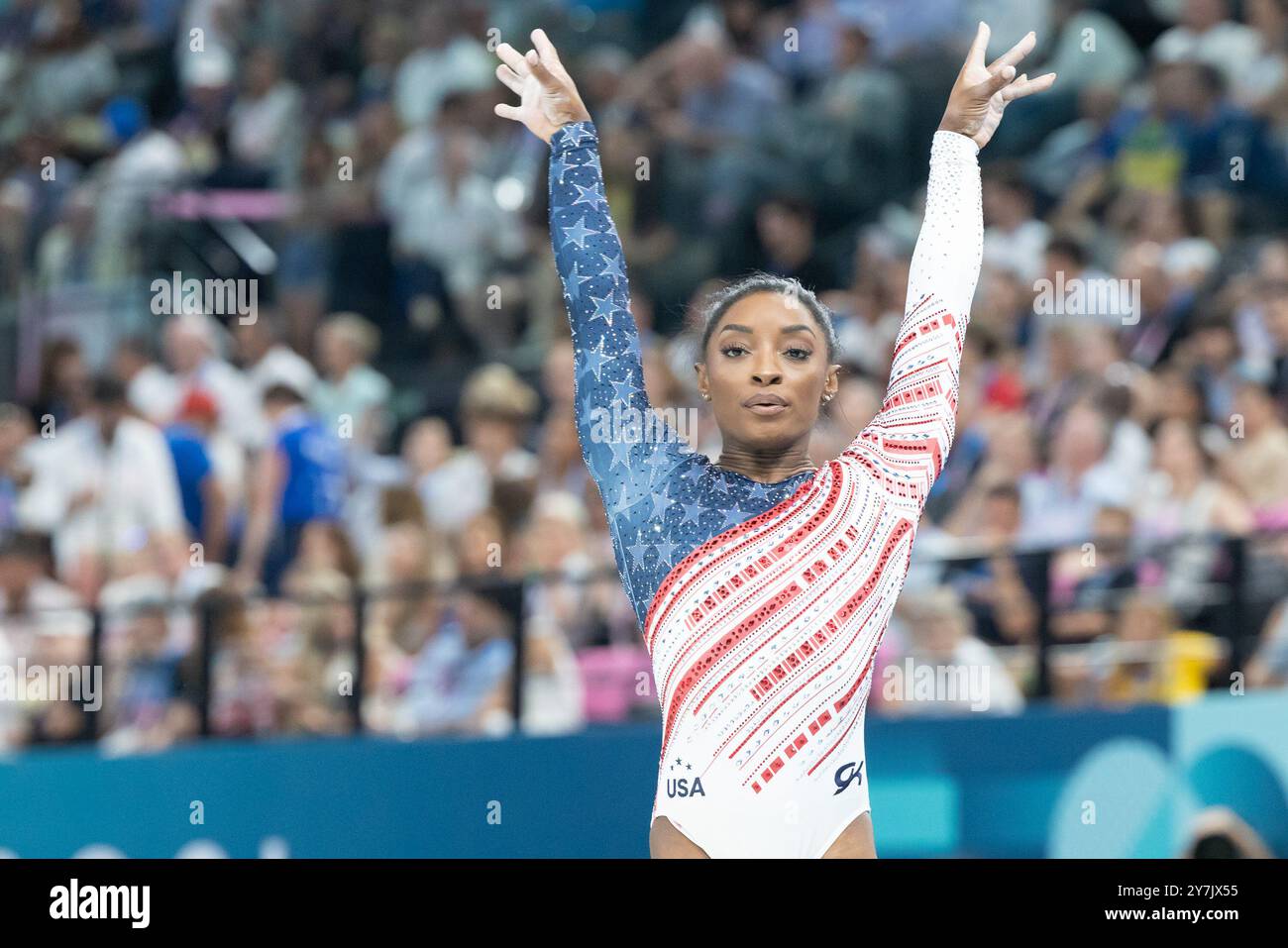 Paris, France. 30th July, 2024. Simone Biles of USA salutes before beam ...