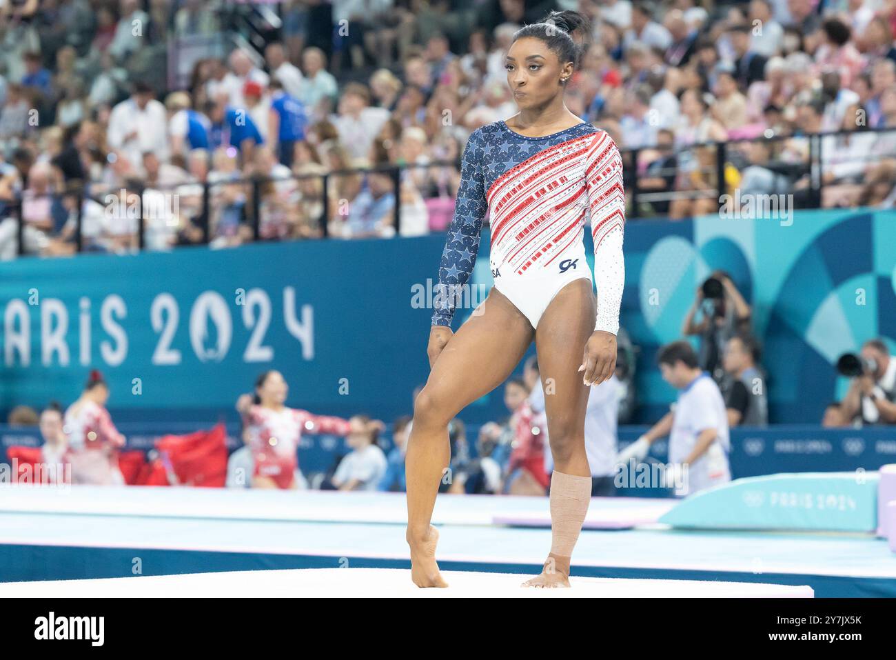 Paris, France. 30th July, 2024. Simone Biles of USA prepares for beam ...