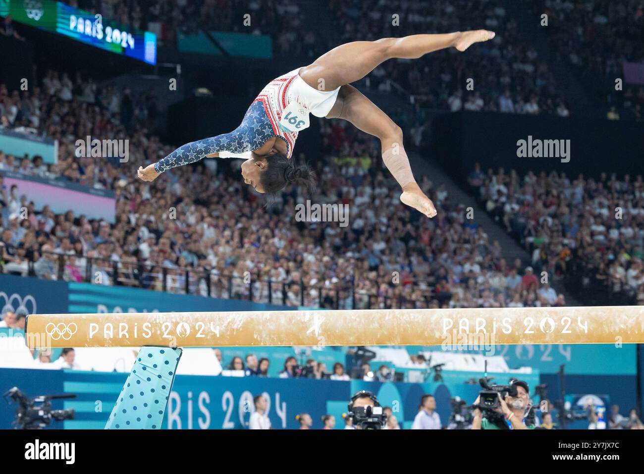 Paris, France. 30th July, 2024. Simone Biles of USA performs beam ...