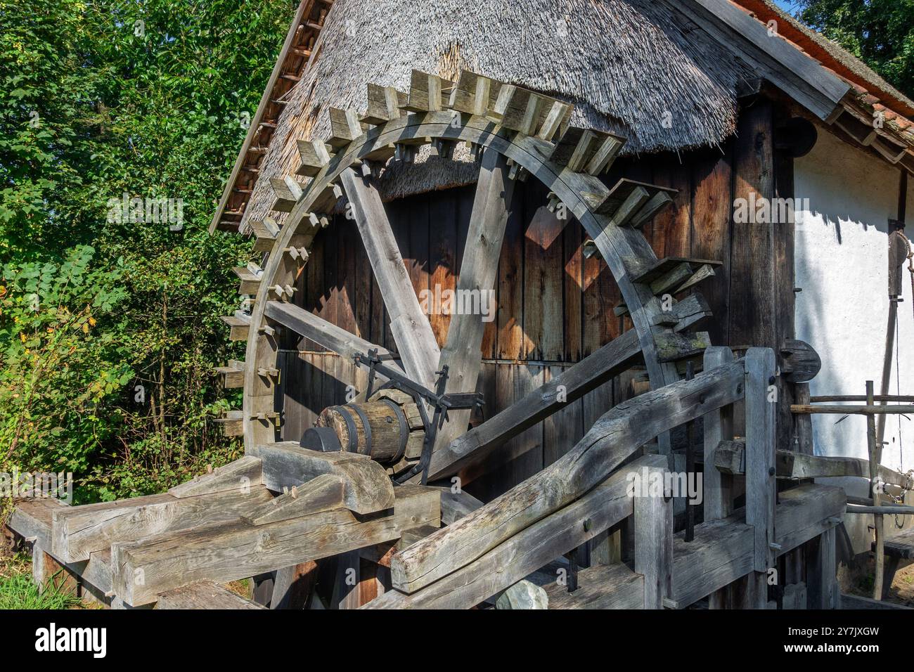 Wooden vertical-waterwheel of 18th century watermill / water wheel at ...