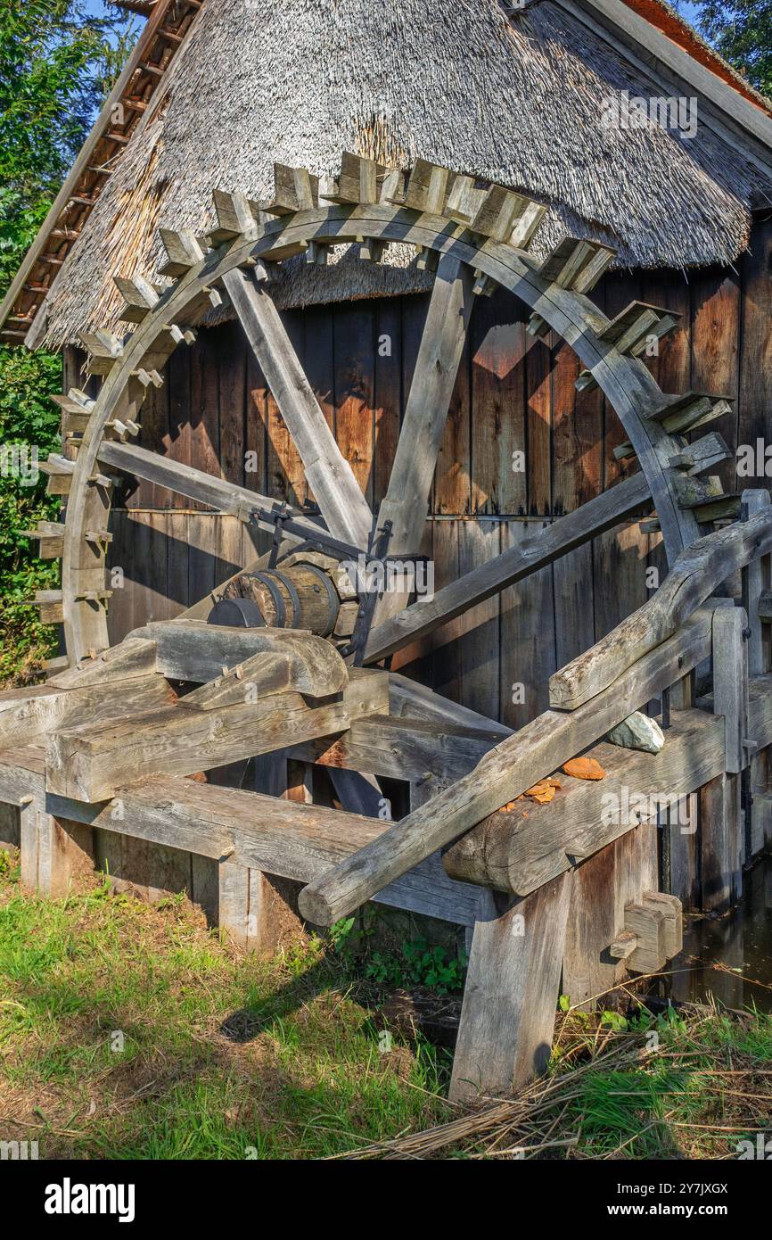 Wooden vertical-waterwheel of 18th century watermill / water wheel at ...