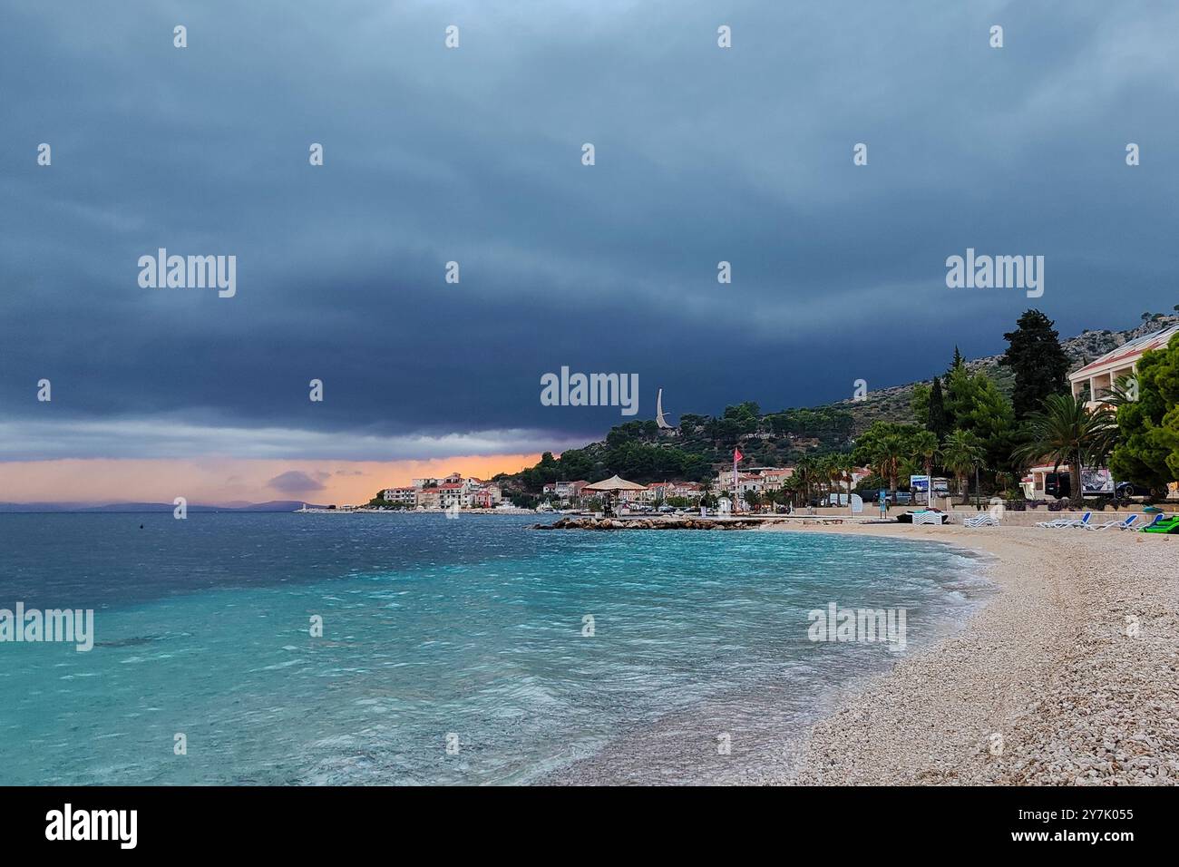 Cloudy day on the beach in Podgora, the Adriatic Sea in Croatia Stock ...
