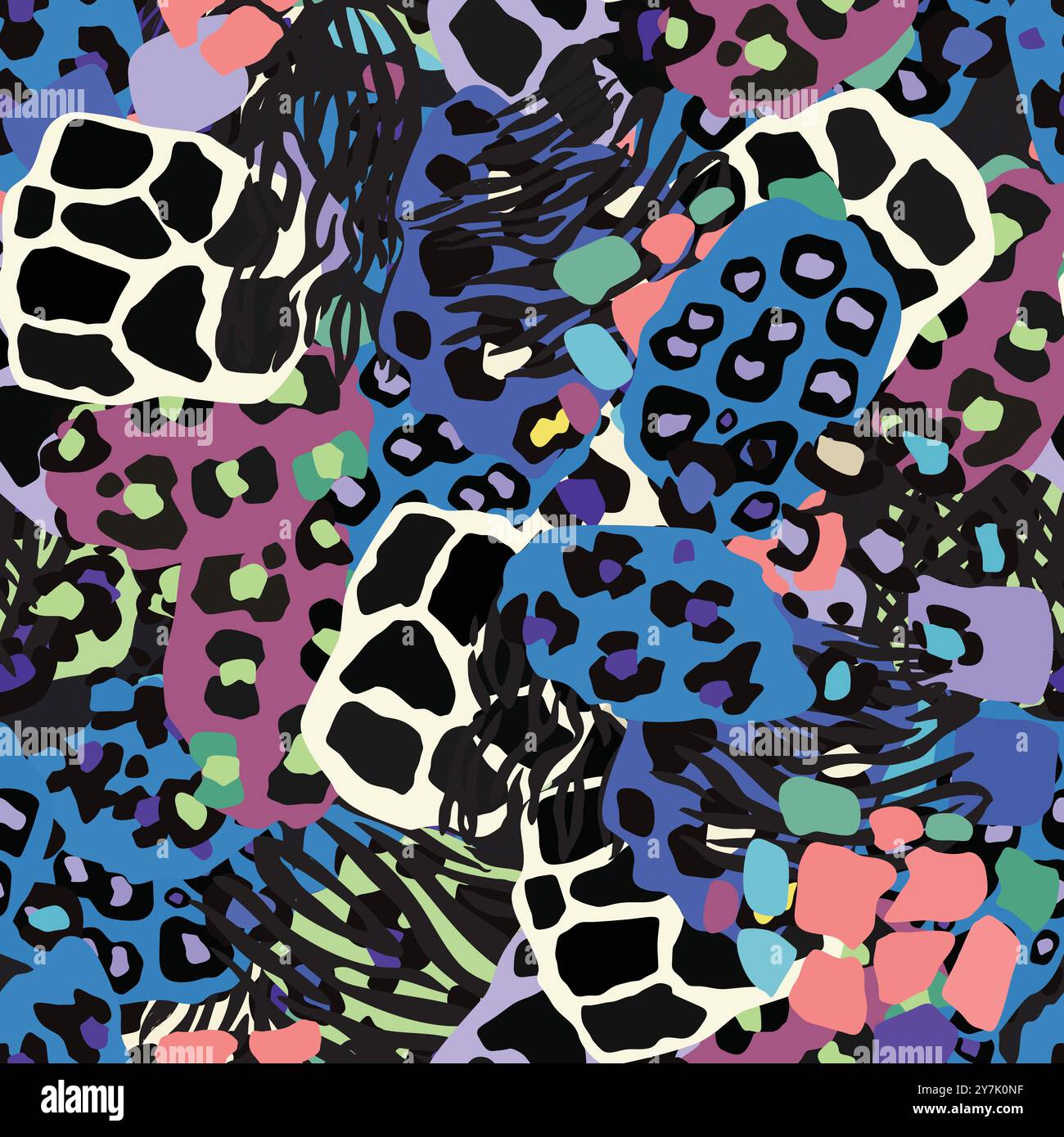 Textile art featuring colorful leopard print on a zebra background ...