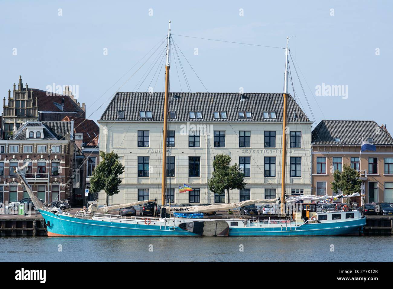 two-mast clipper Utopia in the port of Kampen, Netherlands Stock Photo ...