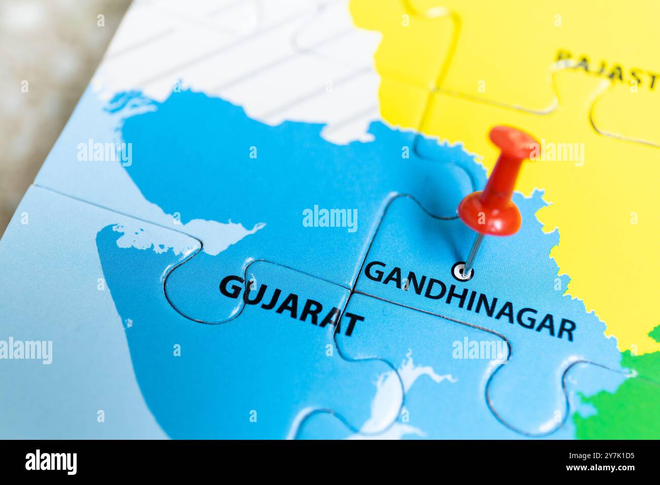 A map pin pointing Gandhinagar - the capital of Gujarat on Indian map ...