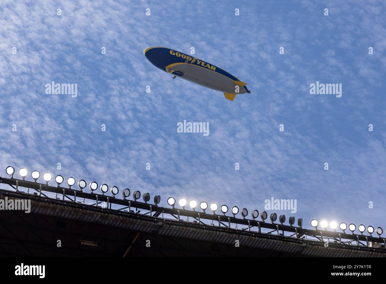 The Goodyear Blimp is pictured above Acrisure Stadium during an NFL ...
