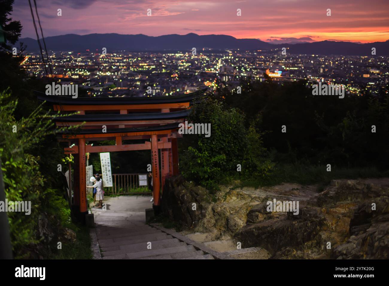 Night views of Kyoto from viewpoint at Fushimi Inari Taisha temple ...