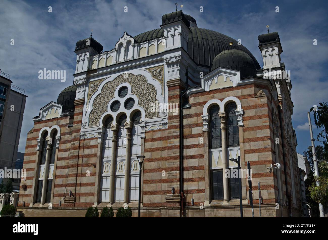 Fragment of the beautiful facade of the Jewish house of prayer, the Central Synagogue opened on ...
