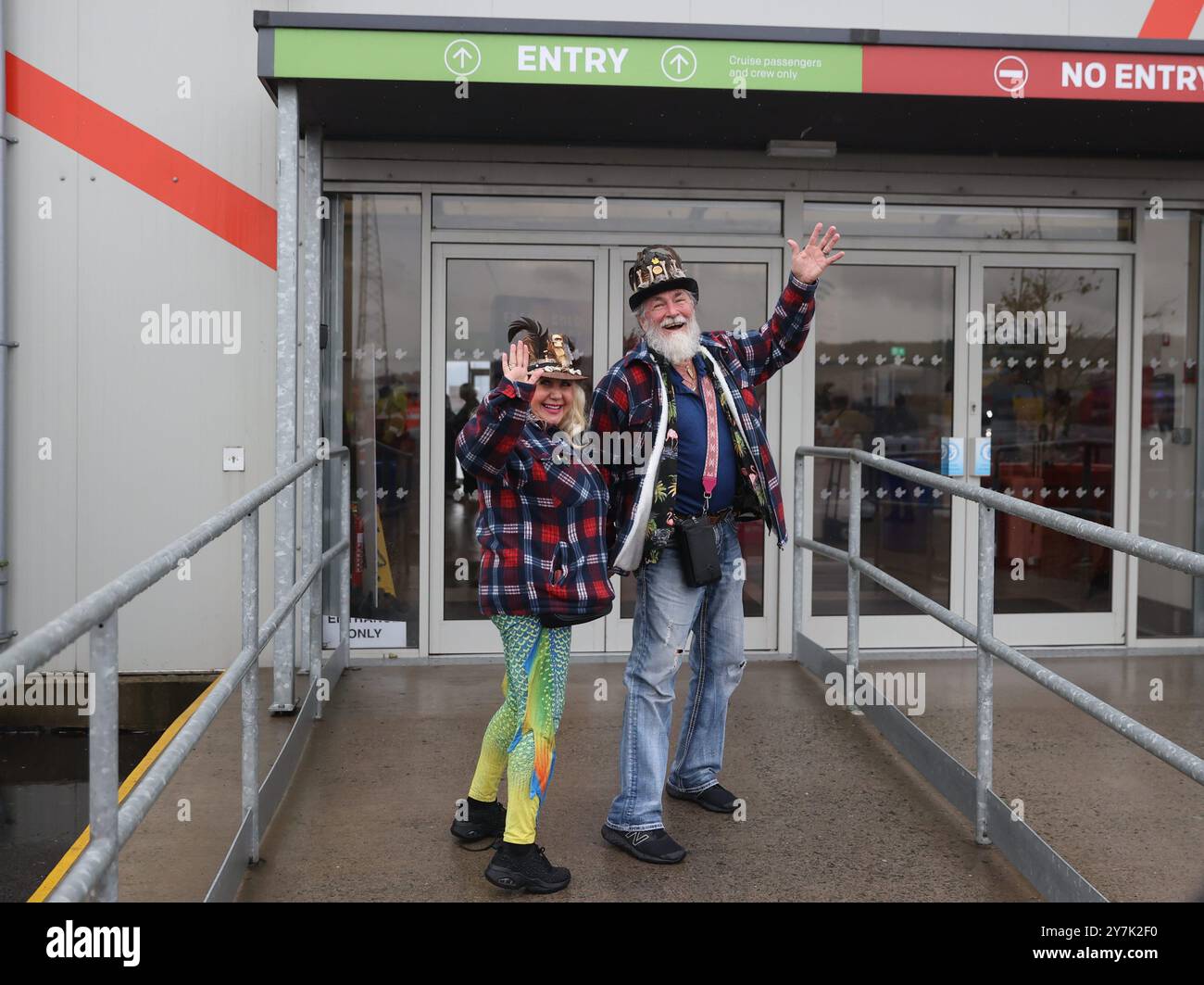 Melody Thor Hennessee and John Hennessee prepare to board the Villa Vie ...