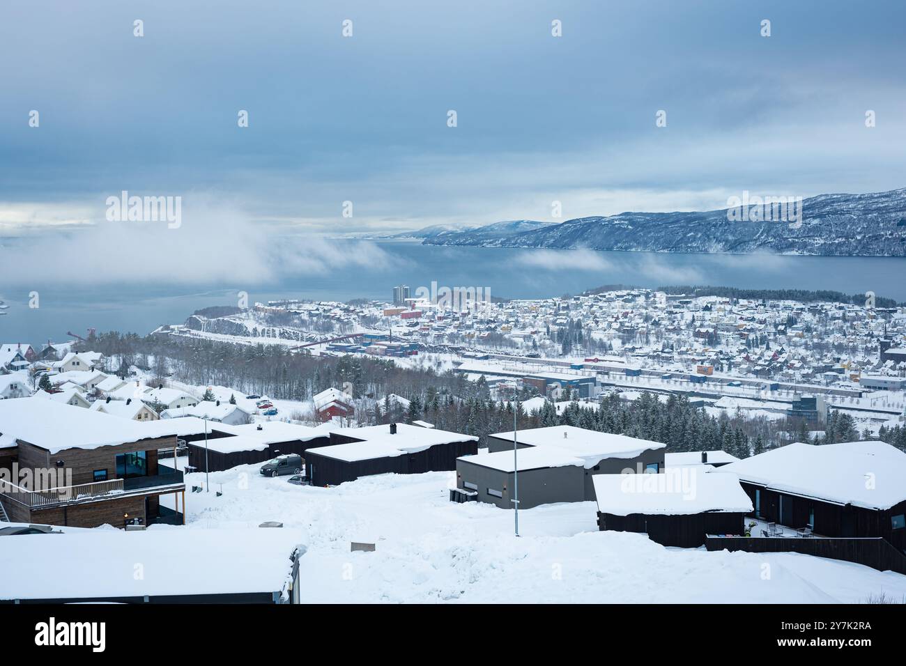 Scenic winter view of the city of Narvik, Norway with surrounding ...