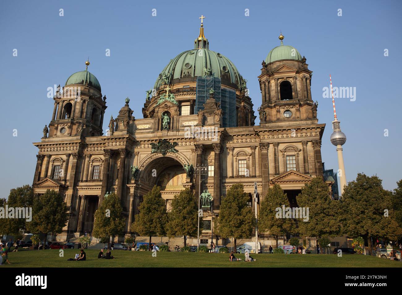 Tourists around the Berlin Cathedral or Berliner Dom, neoclassical ...