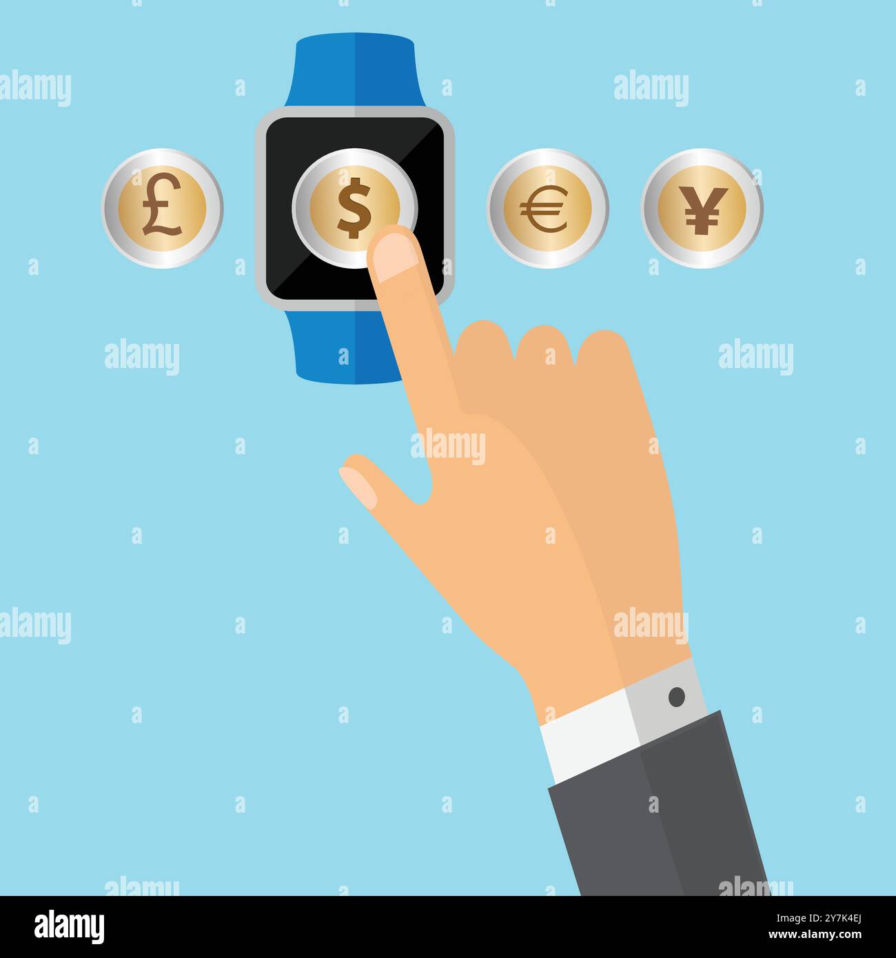 Hand touching a dollar coin on a smartwatch display Stock Vector Image ...