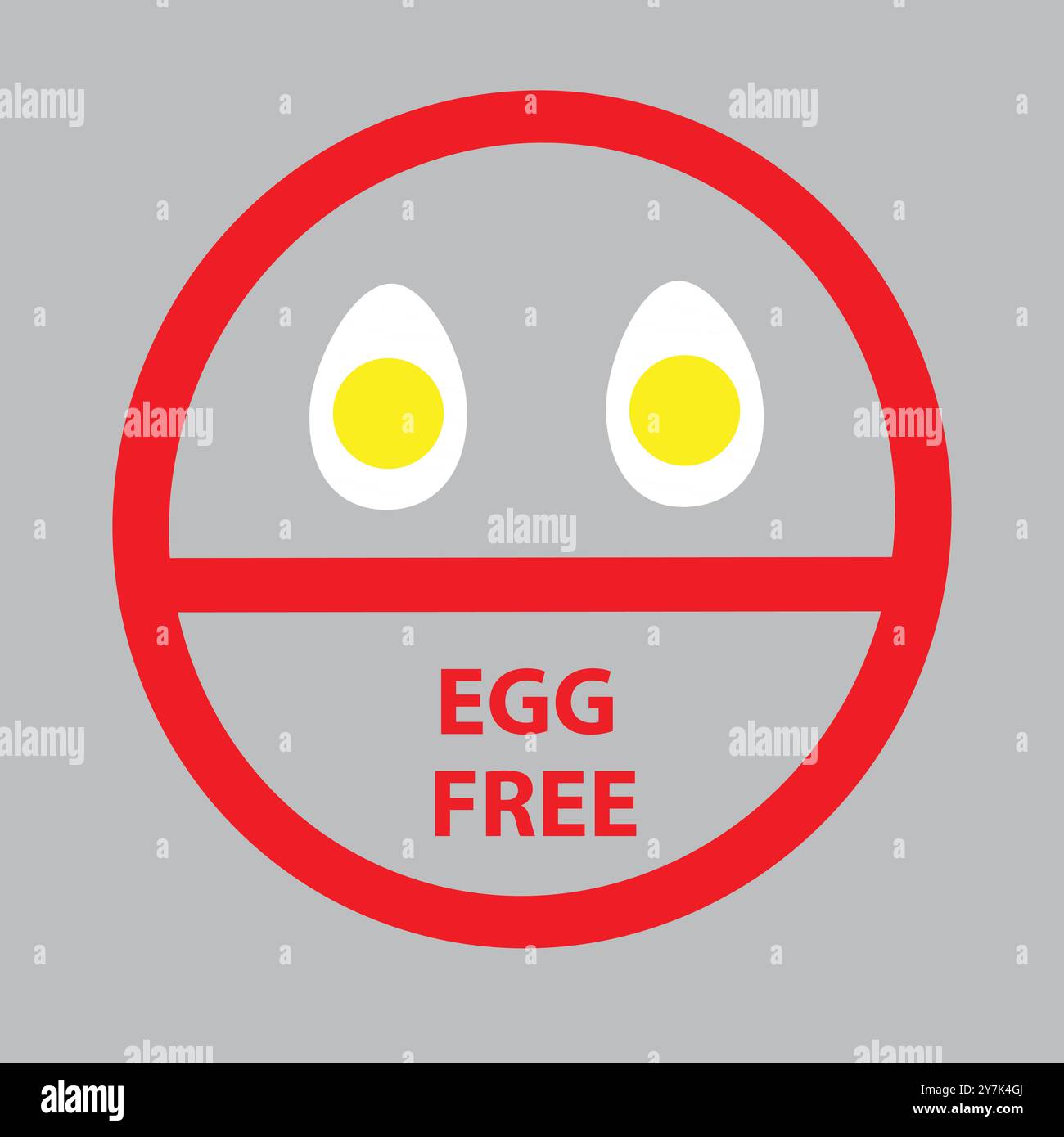Egg free icon with two halves of a boiled egg in red prohibition circle ...
