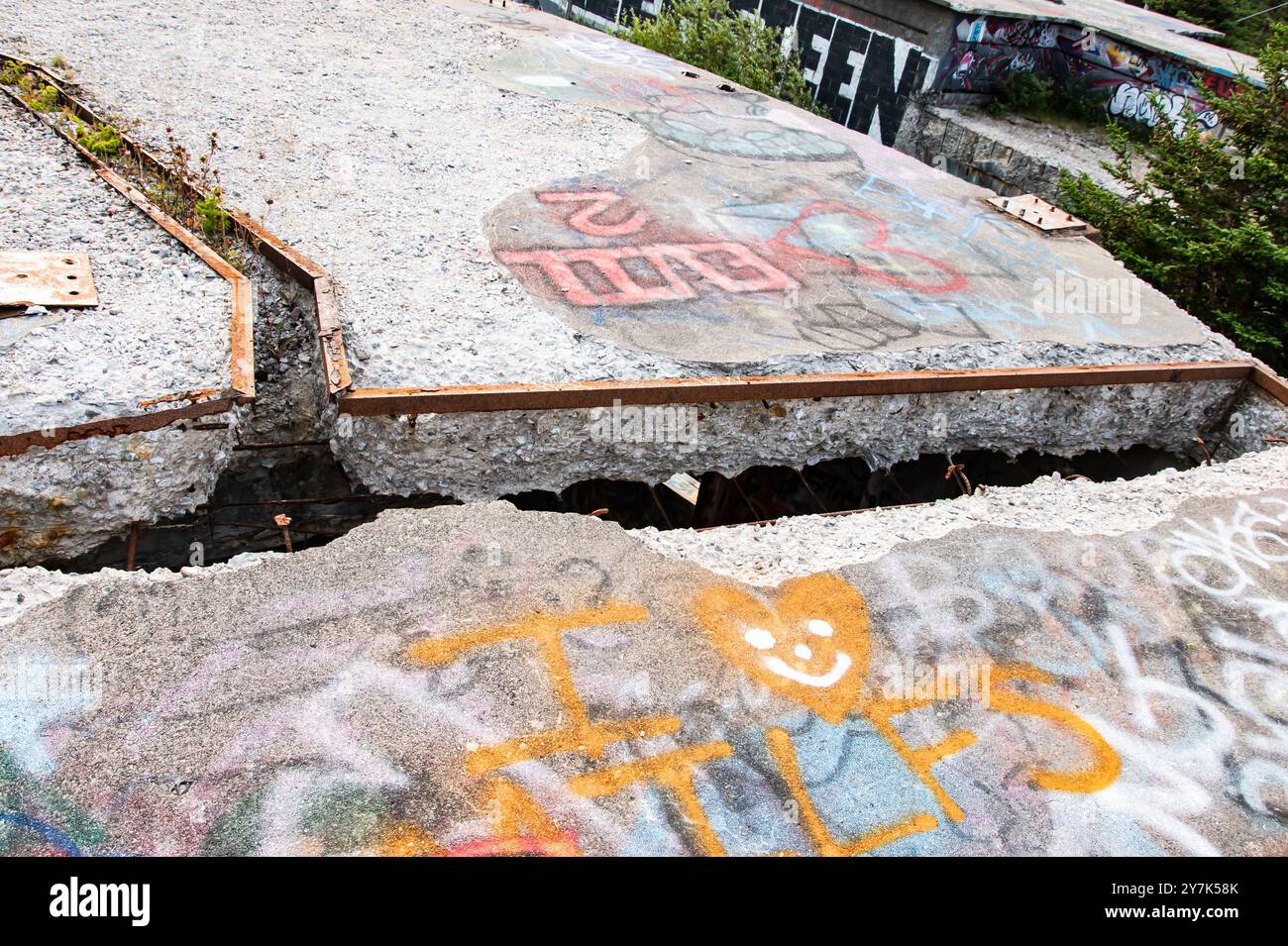 Holes in roof of radar building at Red Cliff Radar Station in Logy Bay ...