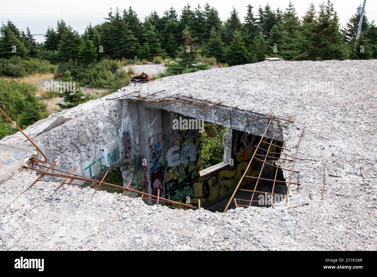 Holes in roof of radar building at Red Cliff Radar Station in Logy Bay ...