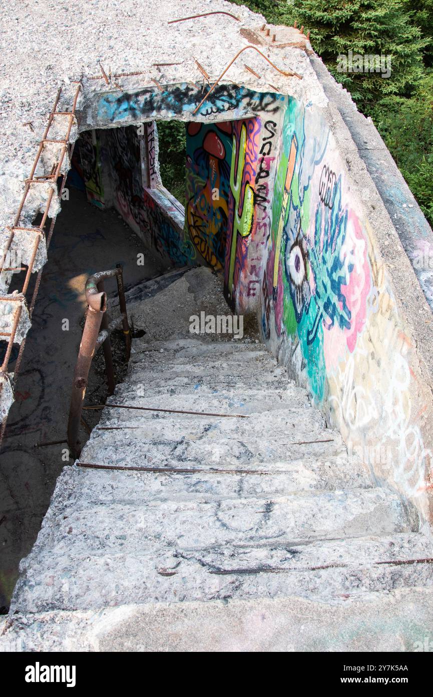 Weathered stairs down to radar building at Red Cliff Radar Station in ...