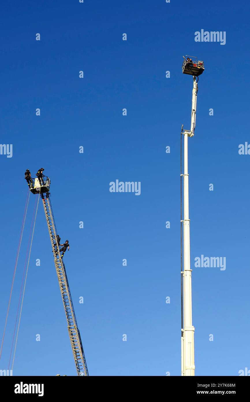 Traditional fire department exhibition at La Paloma feasts in Madrid ...