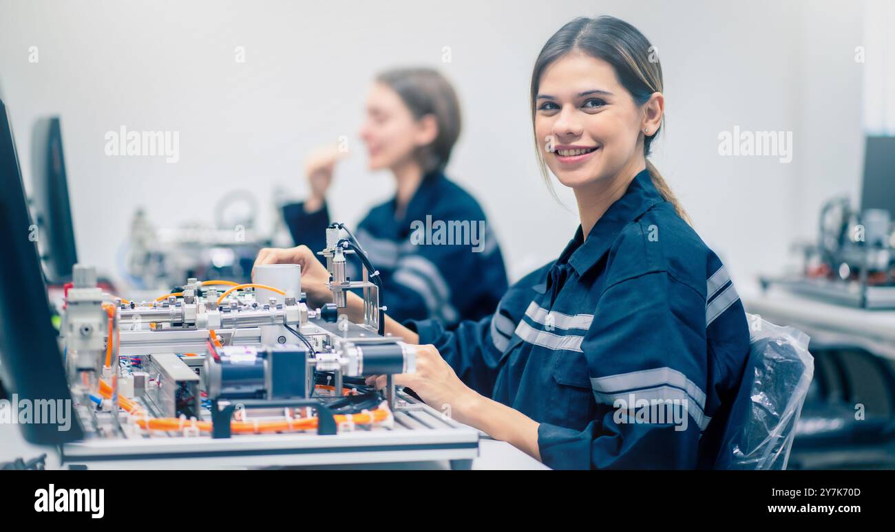 Mechanical engineering team working in robotic technology lap for ...