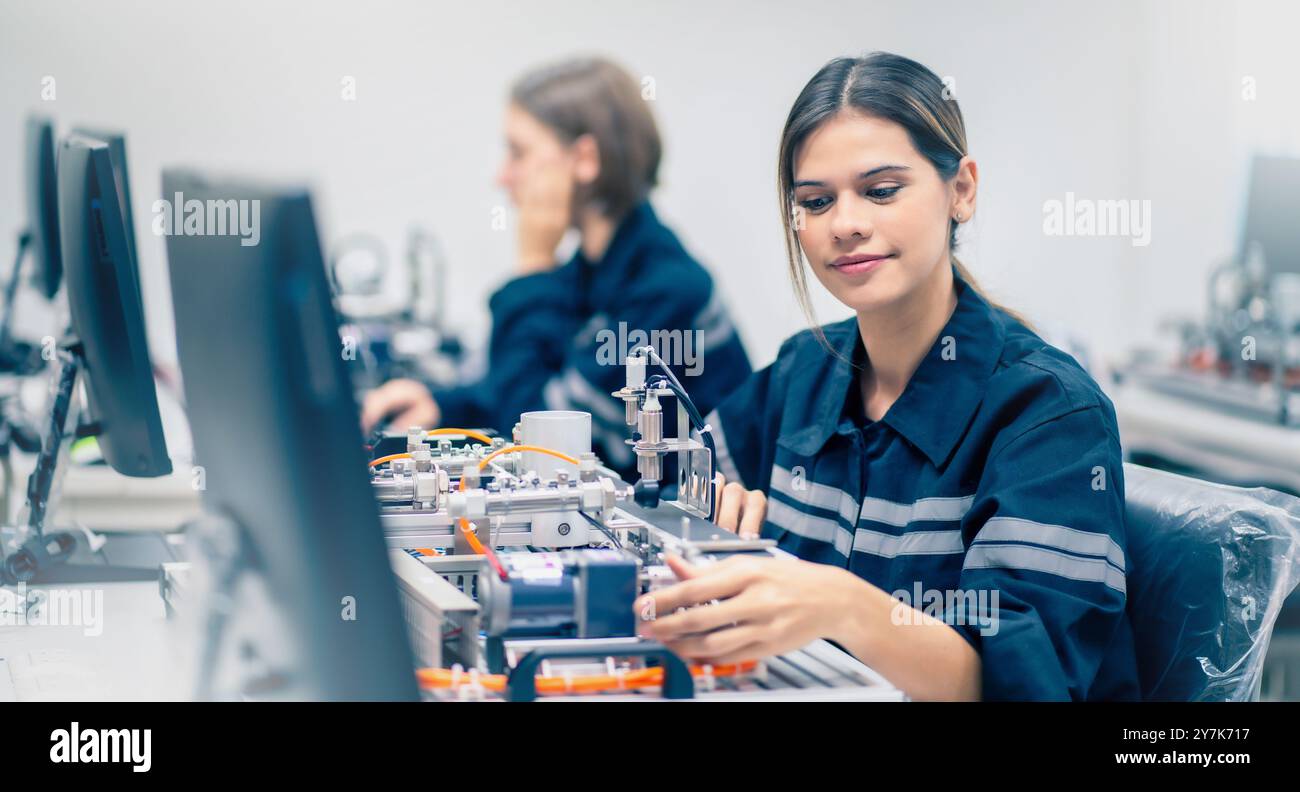 Mechanical engineering team working in robotic technology lap for ...