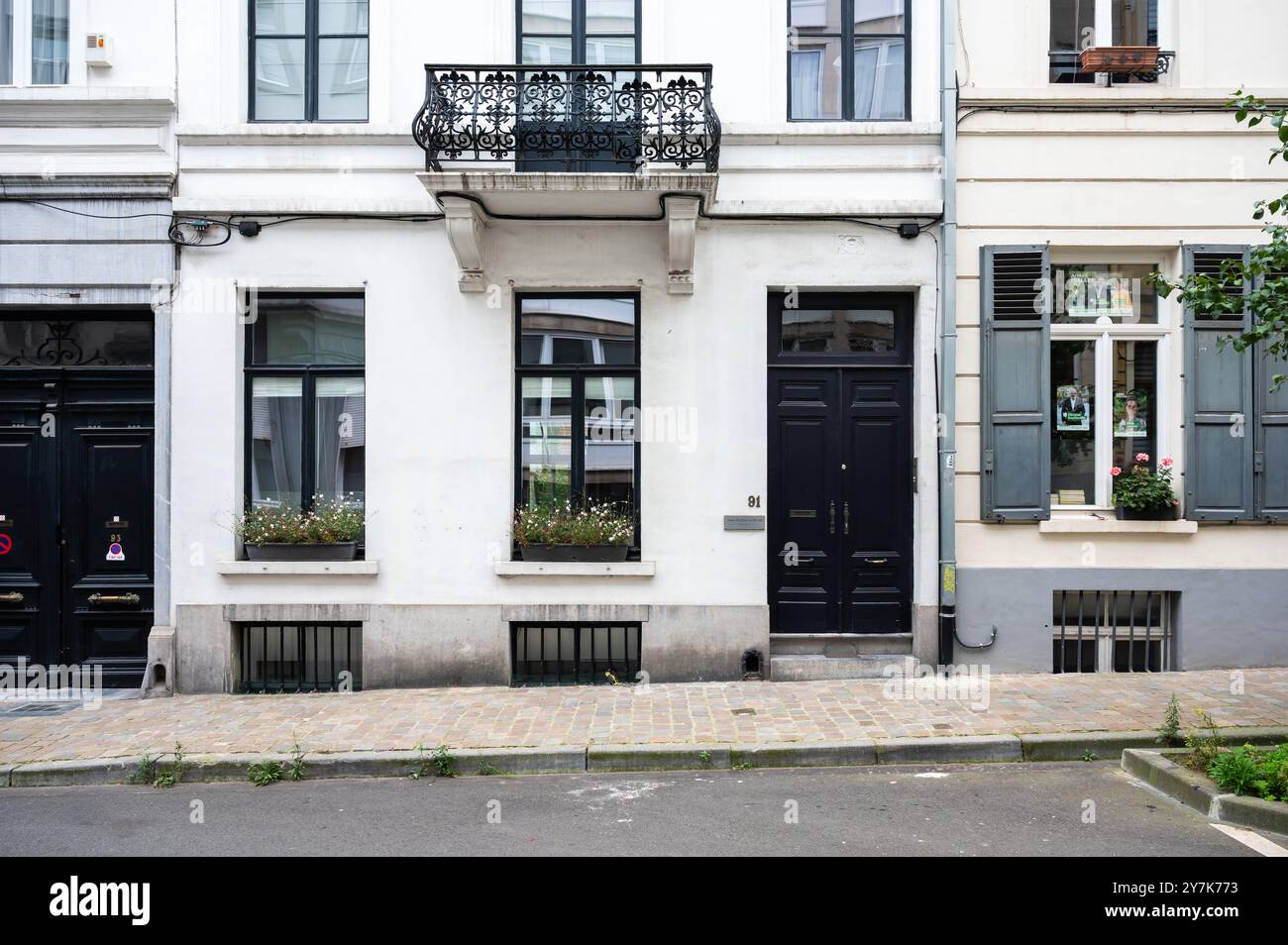 Facades of old houses in a row, Ixelles, Brussels, Belgium, SEP 22 ...