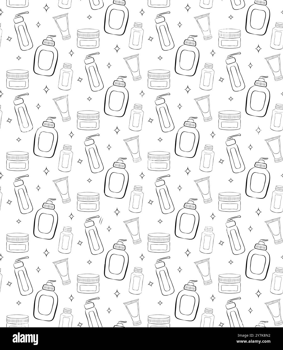 Skin care seamless vector pattern. Beauty products single line vector ...