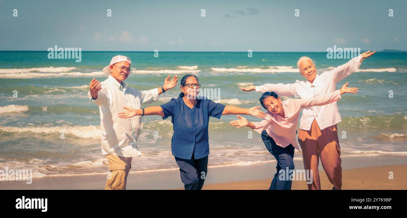 Group of asian seniors man and women happy time on the beach Stock ...