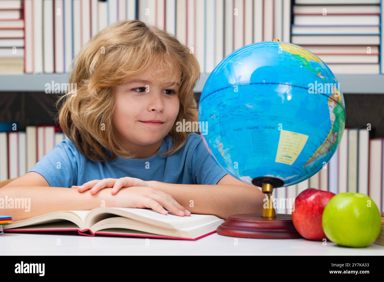 School kid student learning, study language or literature at school ...