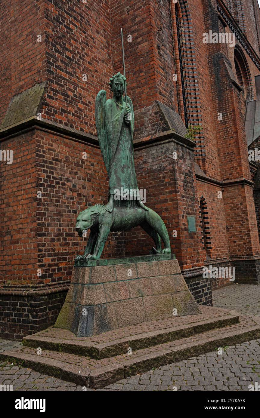 spirit fighter statue in front of the St. Nicholas church in Kiel ...