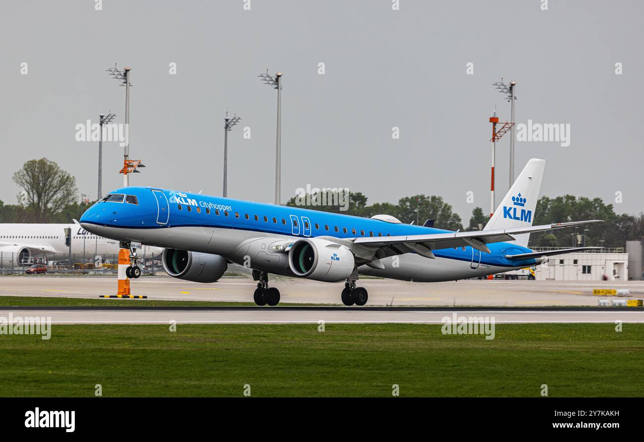 Munich, Germany, 9th Apr 2024: A KLM Cityhopper Embraer 195-E2 lands on ...