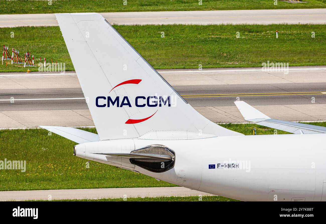 Zurich, Switzerland, 4th May 2024: Tail fin of an Airbus A330-243F with ...