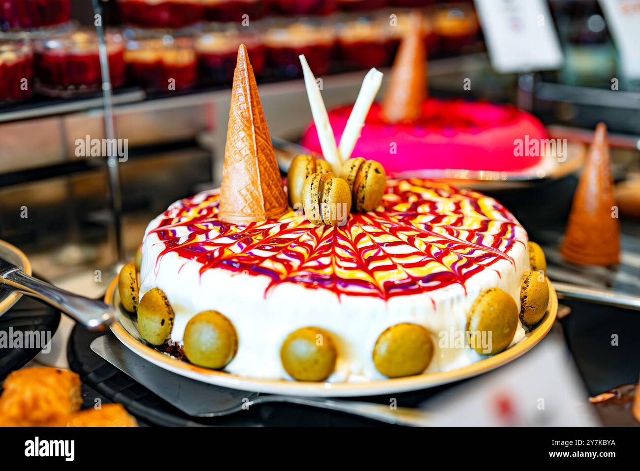 White mousse cake with decorations Stock Photo - Alamy