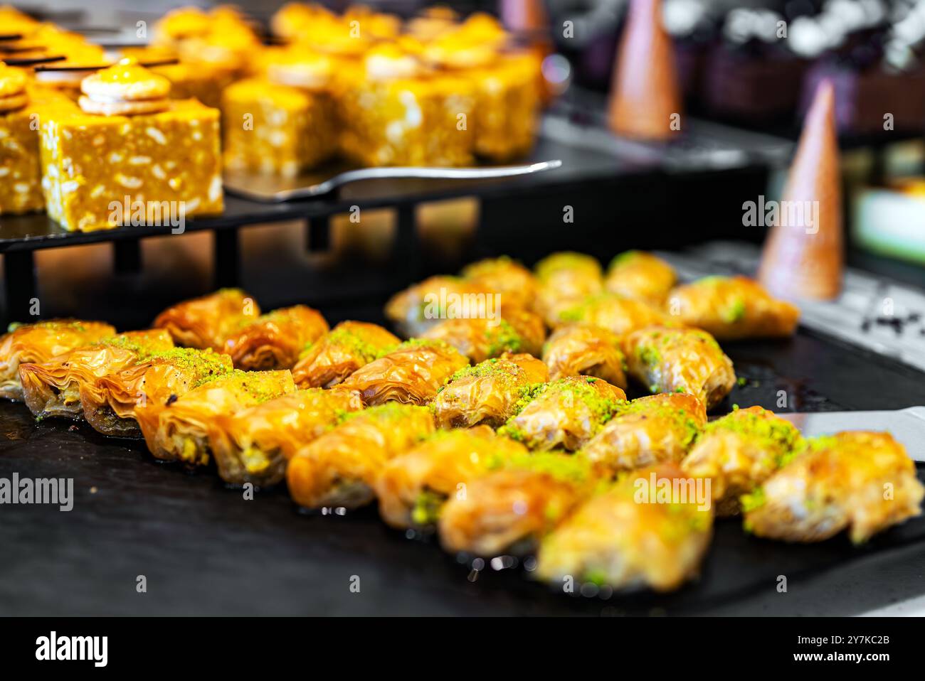 Traditional Turkish pistachio baklava dessert slices Stock Photo - Alamy