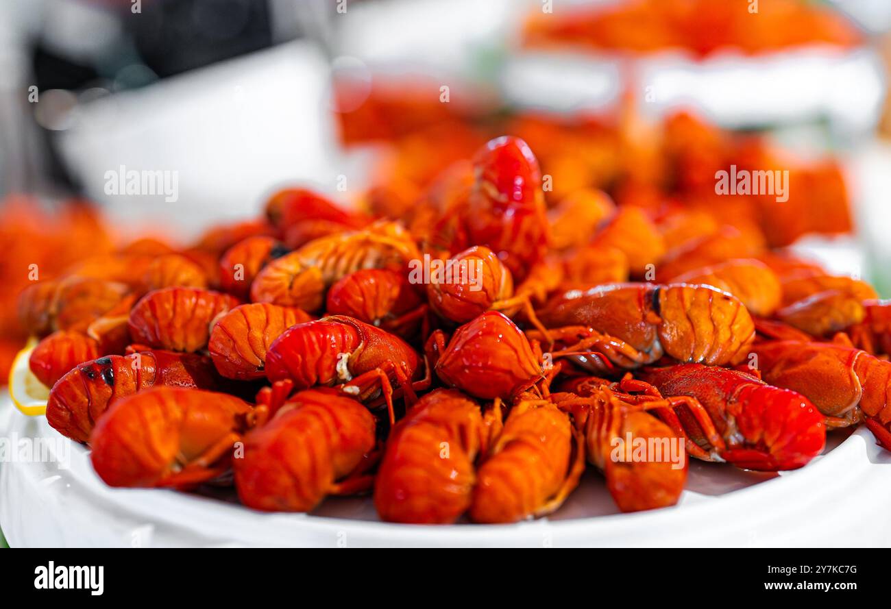 Boiled red crayfish on a plate Stock Photo - Alamy
