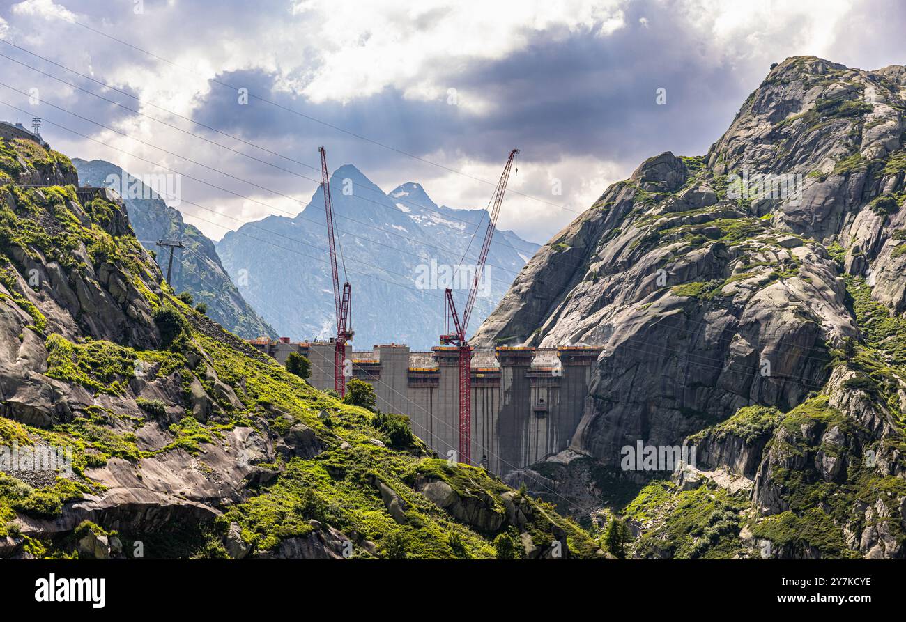 Guttannen, Switzerland, 11th Aug 2024: Frontal view of the construction ...