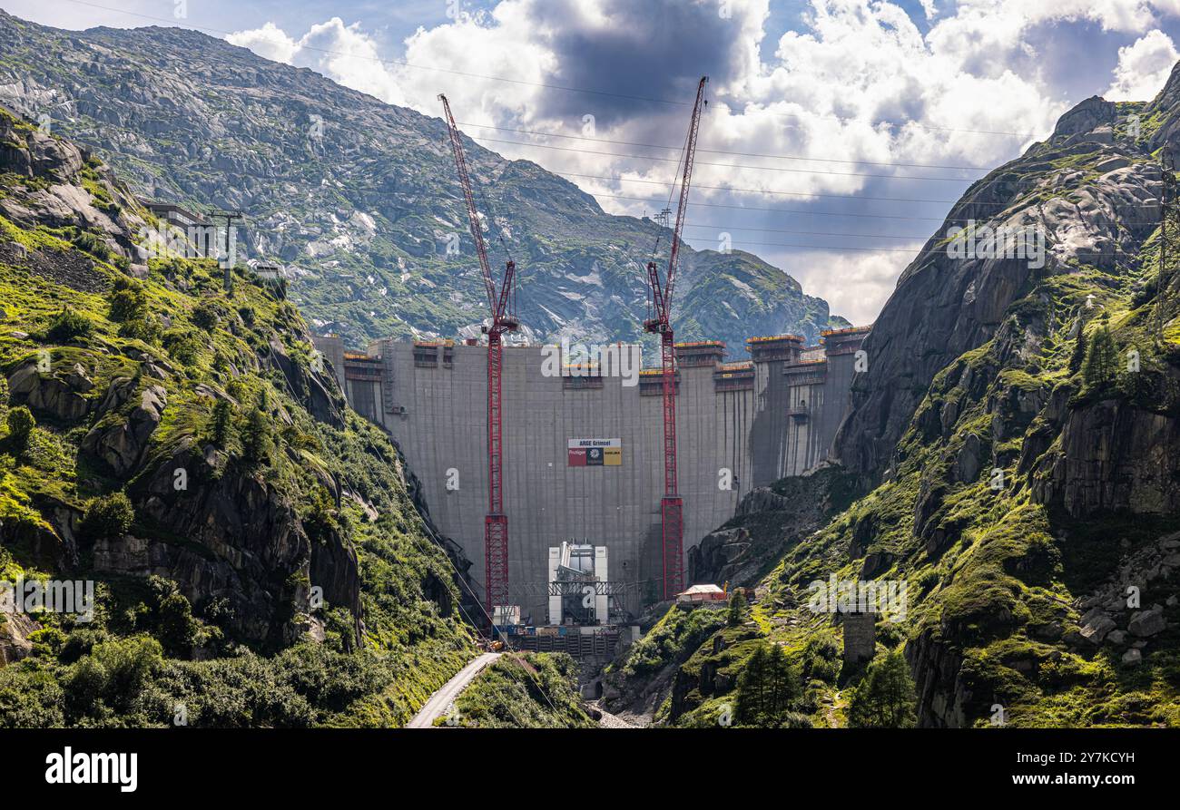 Guttannen, Switzerland, 11th Aug 2024: Frontal view of the construction ...