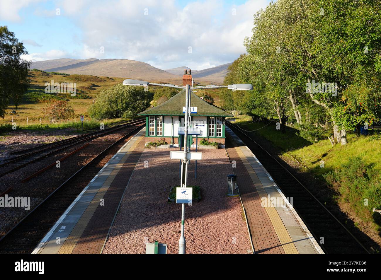 Rannoch Station, with Munro Carn Dearg on horizon, a railway station on ...