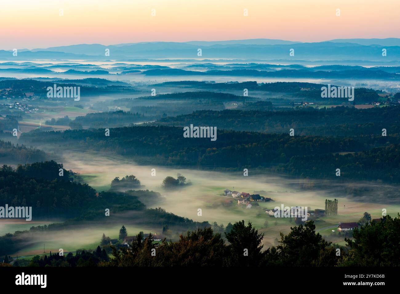 Stainz: view from observation tower Stainzer Warte to Poßruck mountain ...