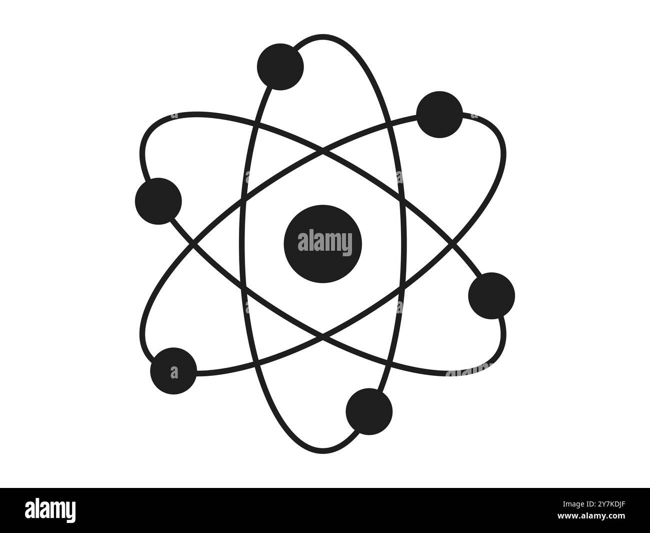 Black silhouette of an atom with orbiting electrons isolated on a white background. Concept of ...