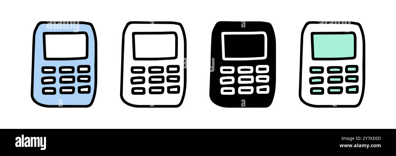 Set of calculator icons featuring colored illustrations, black ...