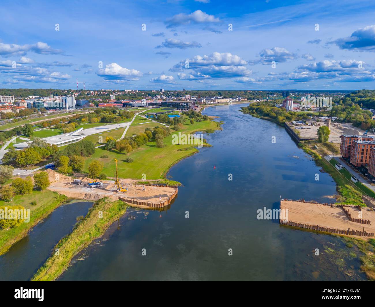 Construction site of new pedestrian bridge construction in Kaunas ...